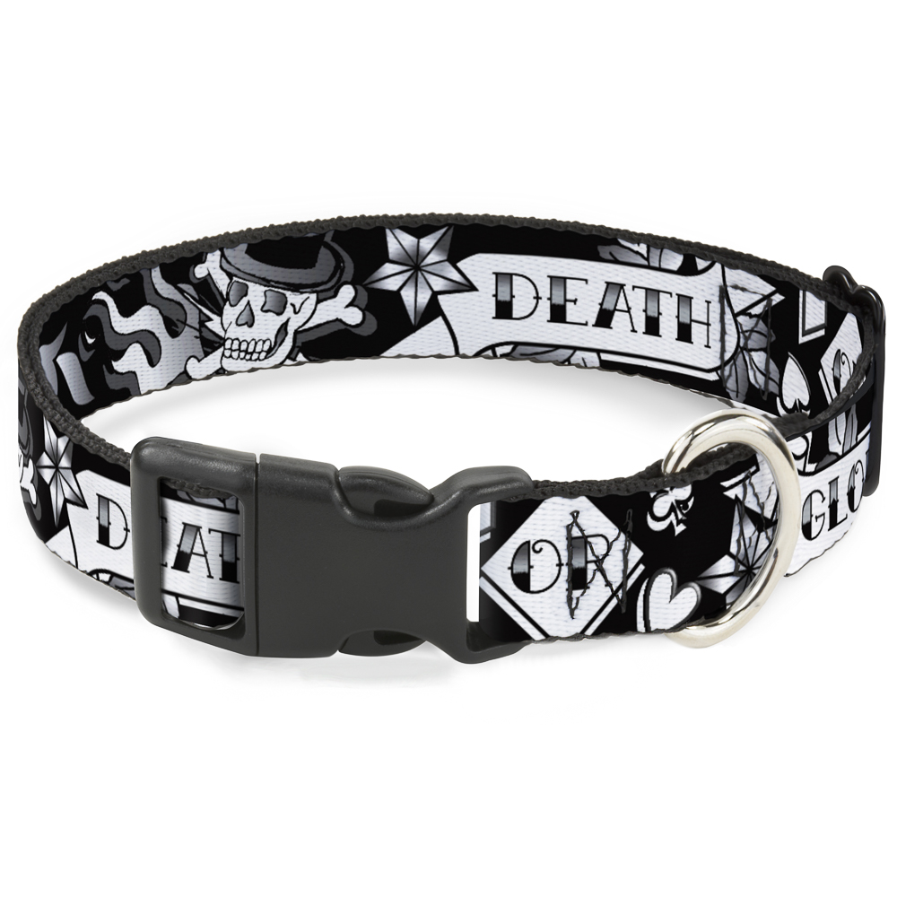 Plastic Clip Collar Death or Glory Black/White Medium 11-16.5 ...