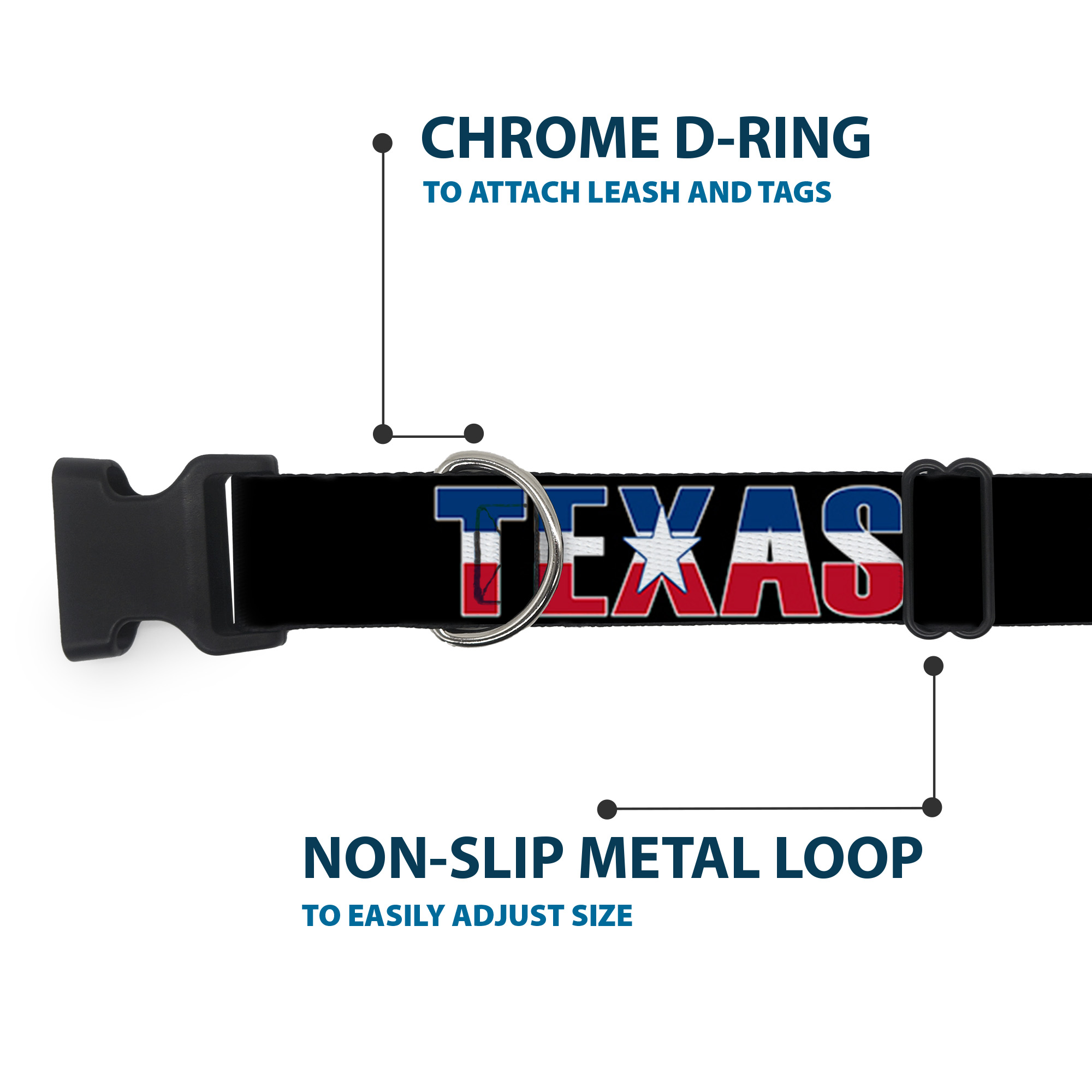Plastic Clip Collar TEXAS w/Star Black/White/Blue/Red Small 9.5-13" (US ...