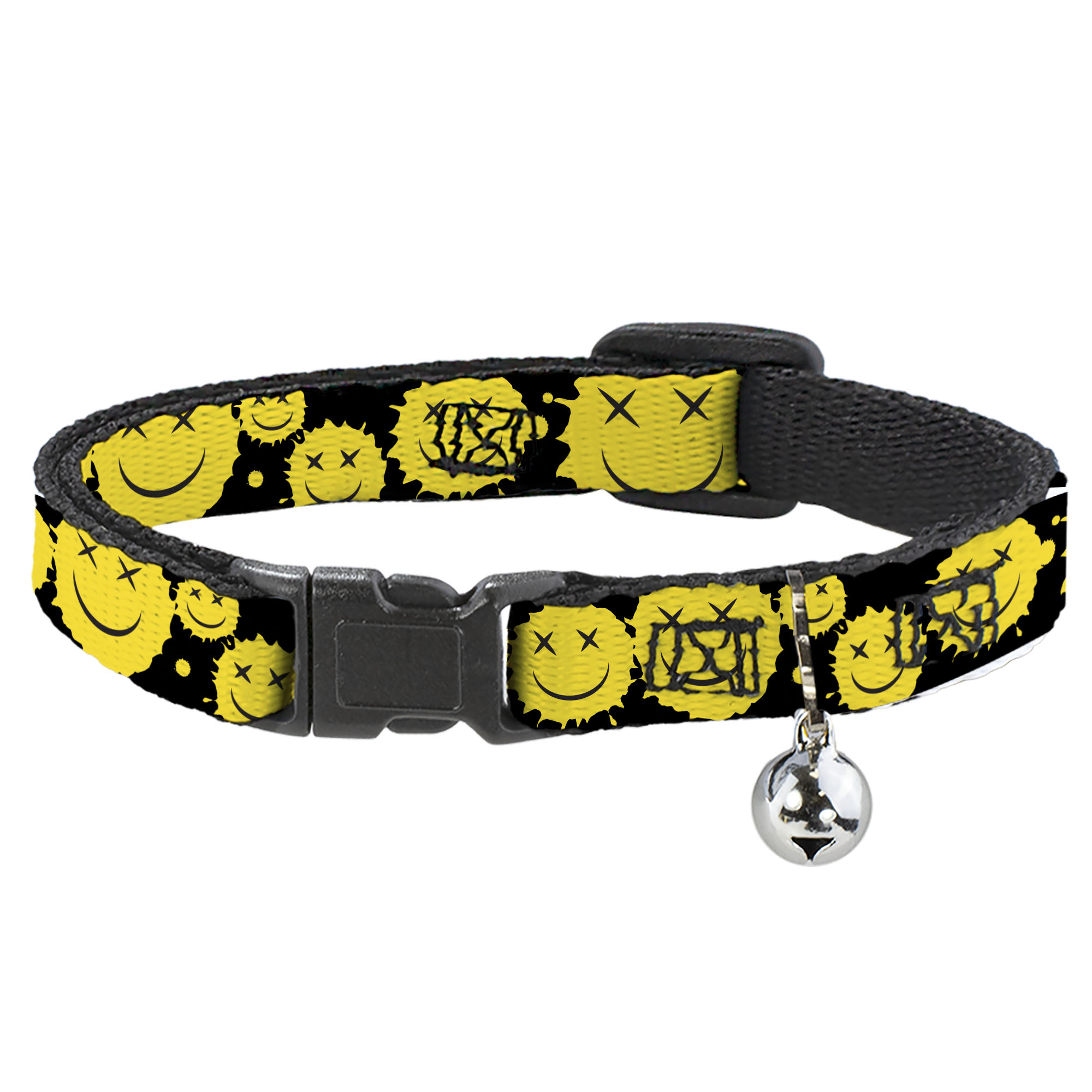 Cat Collar Breakaway with Bell Smiley Face Splatter Scattered Black ...