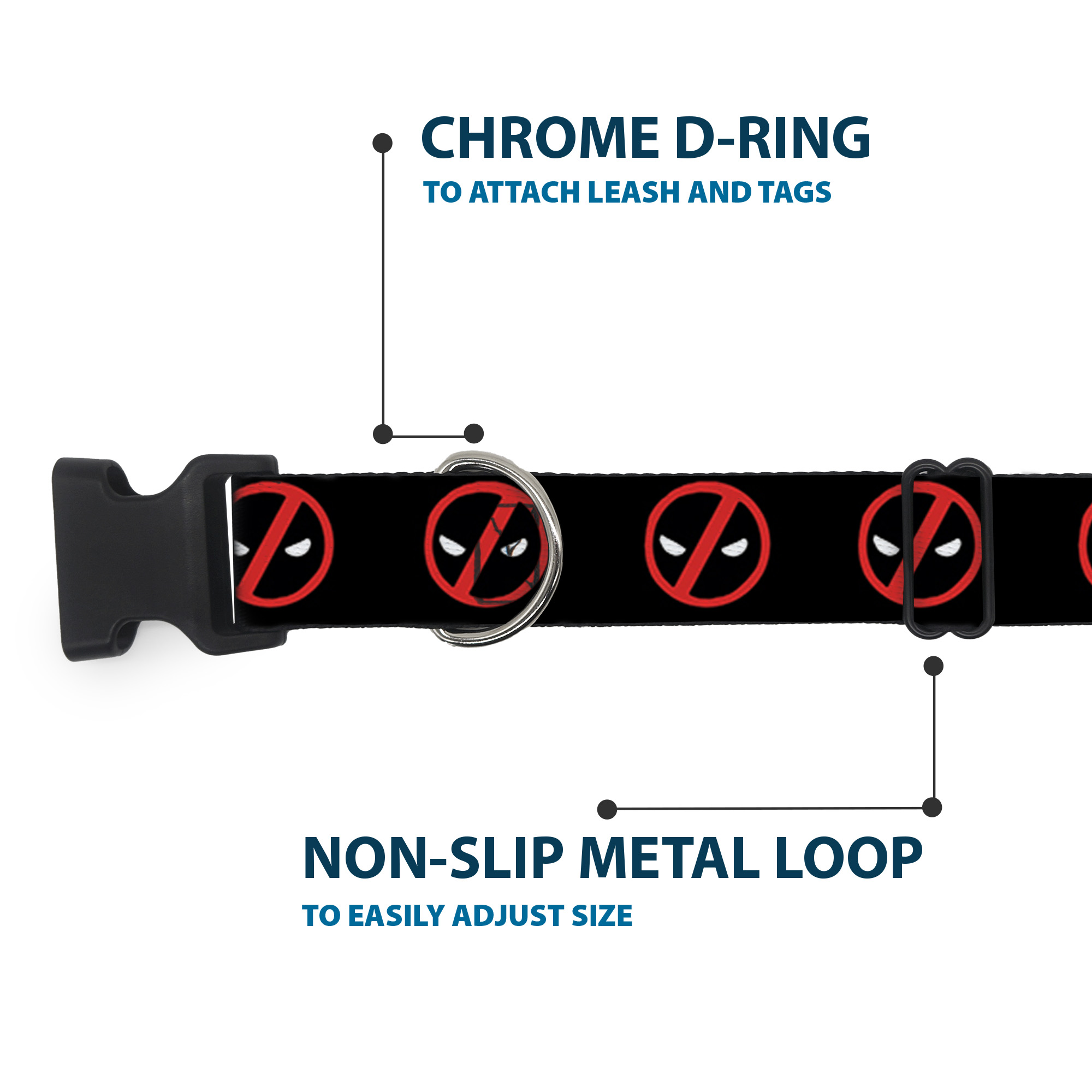 Plastic Clip Collar Deadpool Logo2 Black/Red/White Small 9.5-13 ...