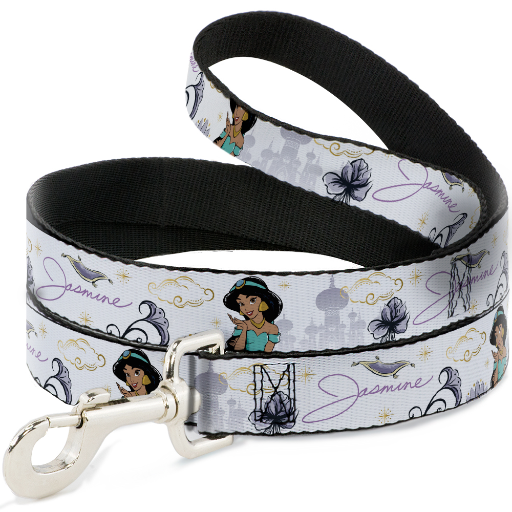 Dog Leash Aladdin Jasmine Palace Pose with Script and Flowers White ...