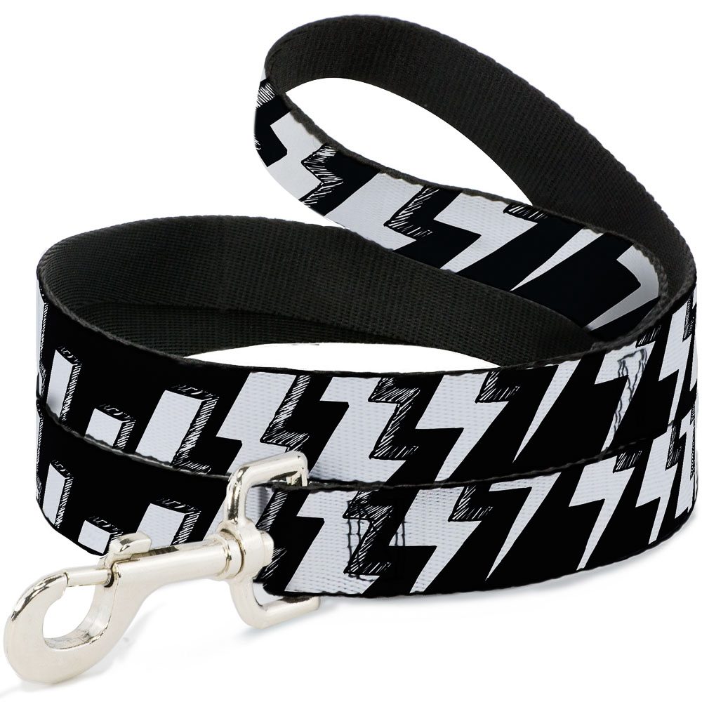Dog Leash 6-FEET Lightning Bolts Sketch Black/White NARROW 0.5 ...