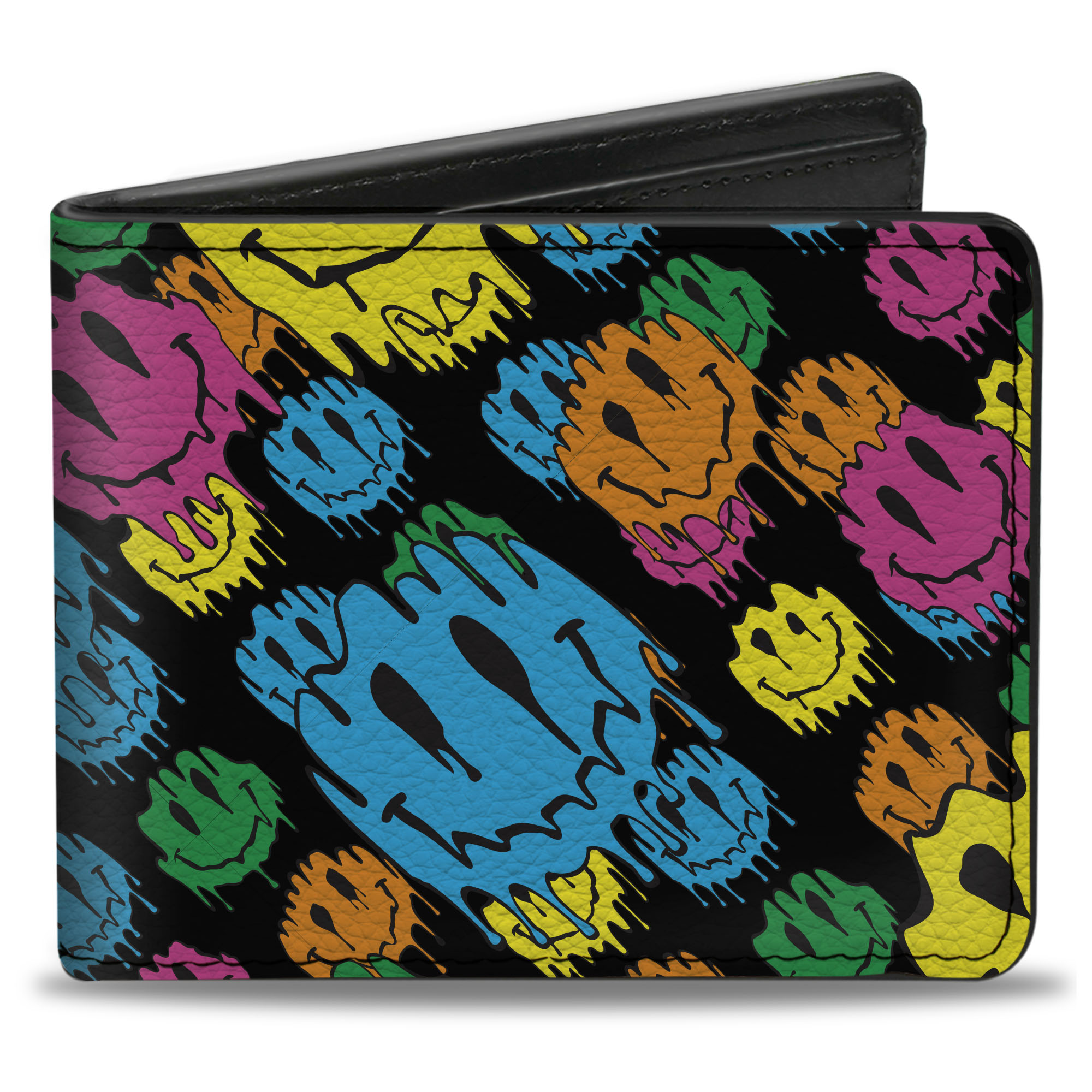 Bi-Fold Wallet Smiley Faces Melted Stacked Black/Multi Neon ...
