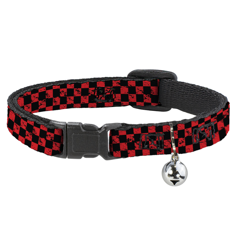Cat Collar Breakaway with Bell Checker Weathered Black/Red NARROW Fi ...