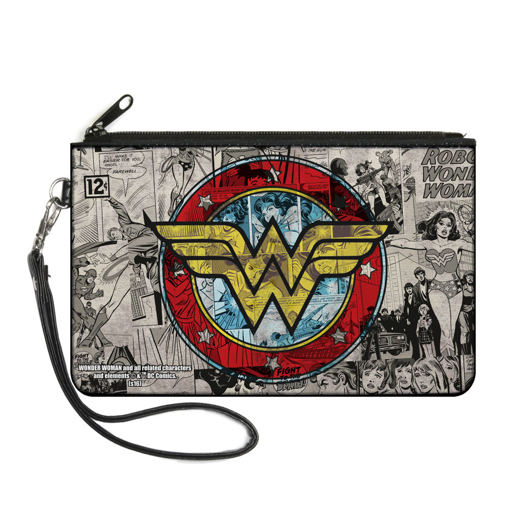 Canvas Zipper Wallet LARGE Wonder Woman Logo/Comic Scenes Grays/Blue ...