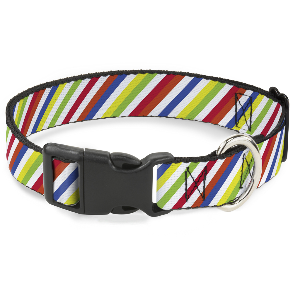 Plastic Clip Collar Diagonal Stripes White/Multi Neon WIDE-Large 20-31 ...