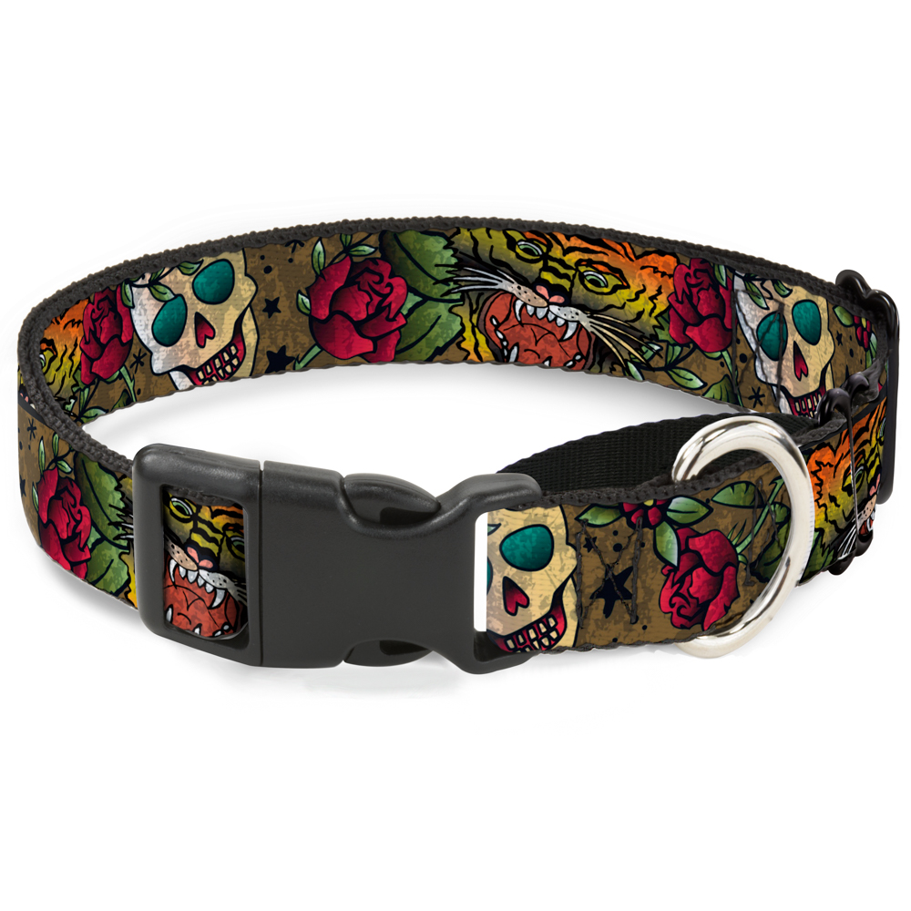 Plastic Martingale Collar Death Before Dishonor CLOSE-UP Olive Medium ...