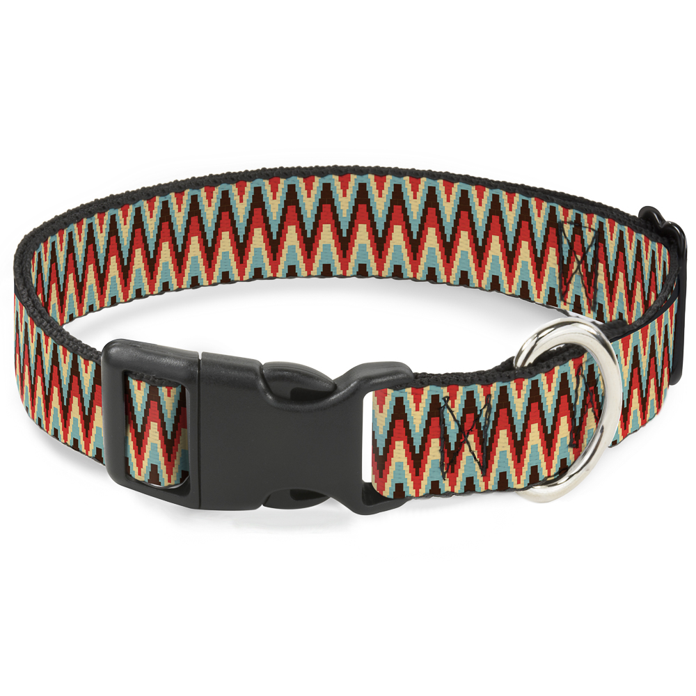 Plastic Clip Collar Jagged Zig Zag Brown/Aqua/Cream/Red WIDE-Large 20 ...