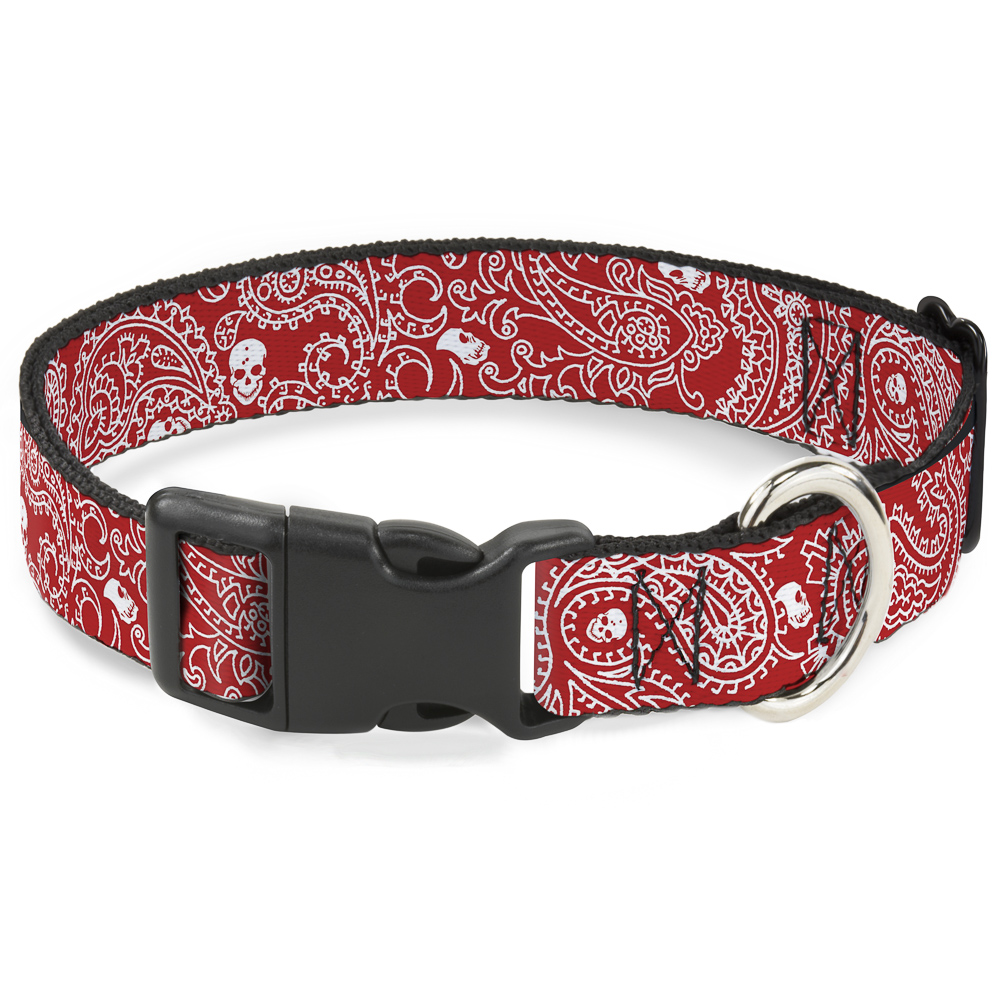 Plastic Clip Collar Bandana/Skulls Red/White WIDE-Small 13-17 ...