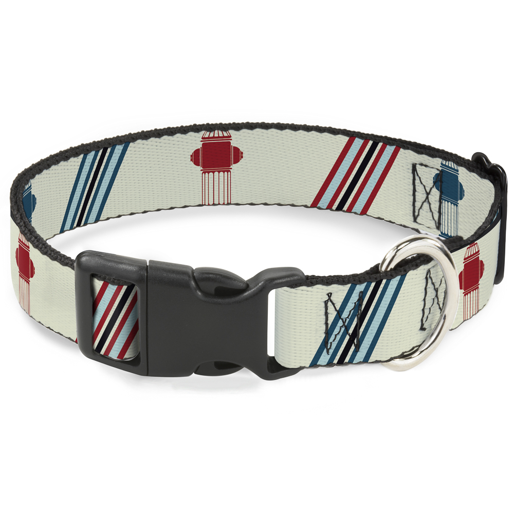Plastic Clip Collar Fire Hydrants/Stripes Tan/Blues/Reds WIDE-Medium ...