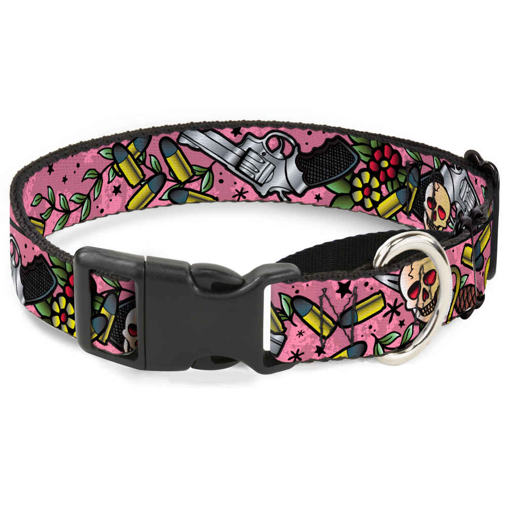 Plastic Martingale Collar Born to Raise Hell CLOSE-UP Pink Medium 11-17 ...