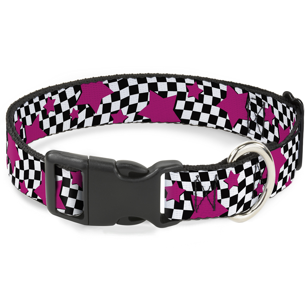 Plastic Clip Collar Checker & Stars Black/White/Pink WIDE-Medium 16-23 ...