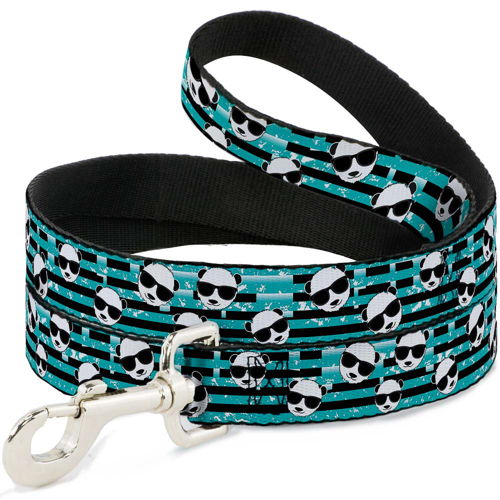 Dog Leash 6-FEET Multi Panda w/Sunglasses Stripe Turquoise/Black ...