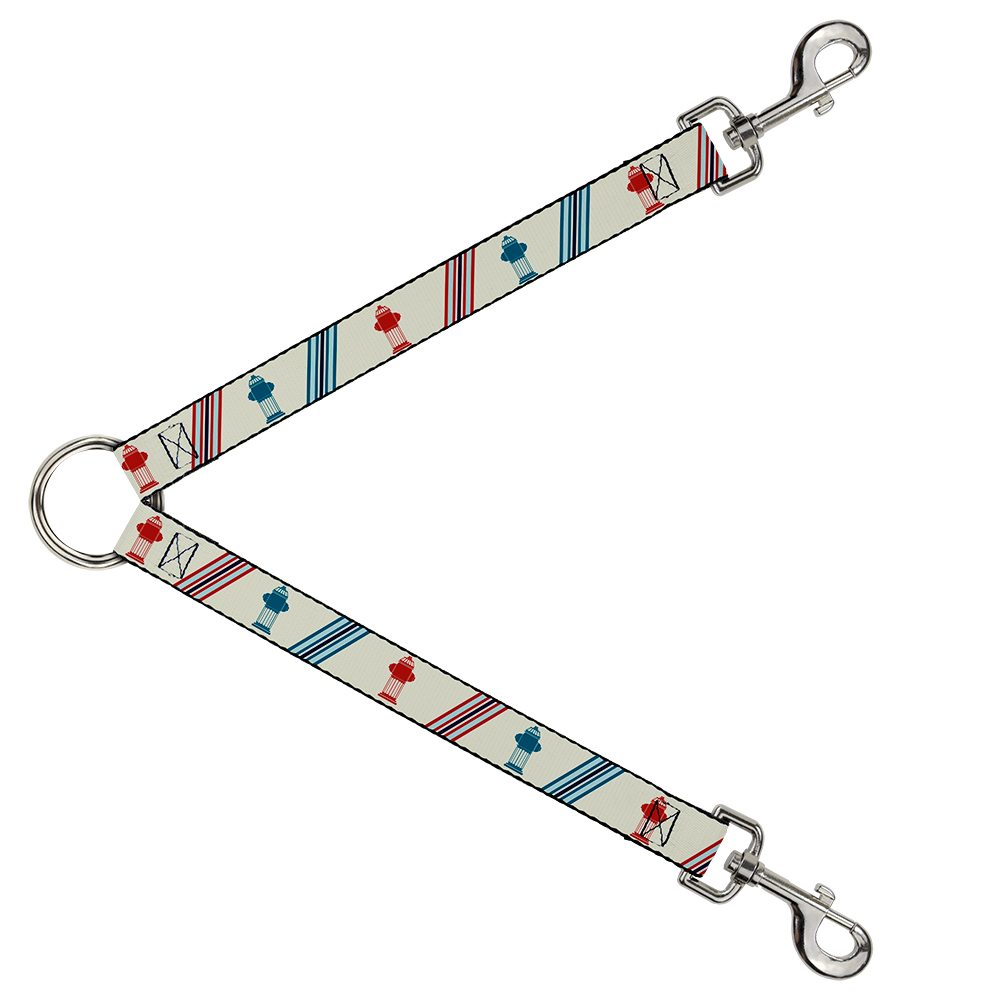 Dog Leash Splitter Fire Hydrants/Stripes Tan/Blues/Reds 700146805452| eBay
