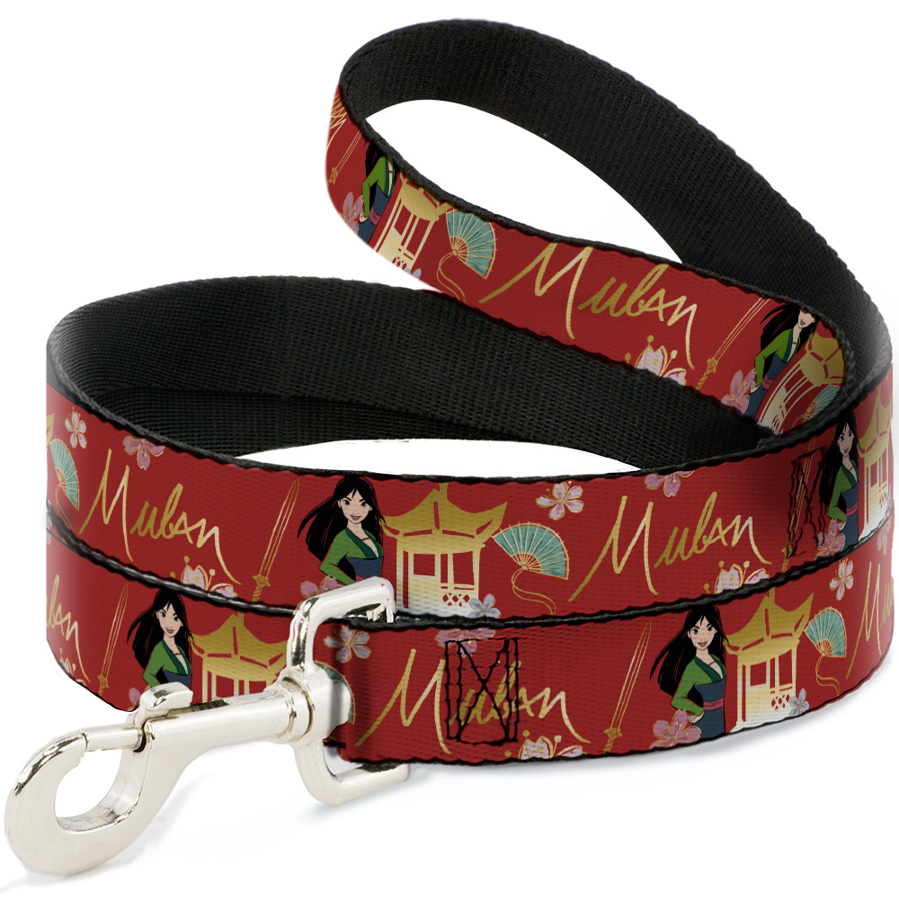 Dog Leash 6-FEET Mulan Gazebo Pose with Flowers and Script Red/Golds ...