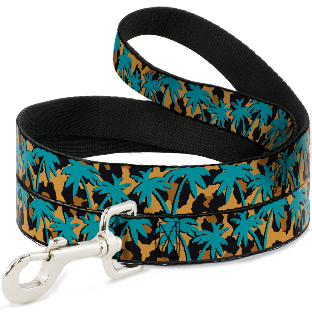 Dog Leash 6-FEET Palm Tree Silhouette Leopard Brown/Turquoise ...