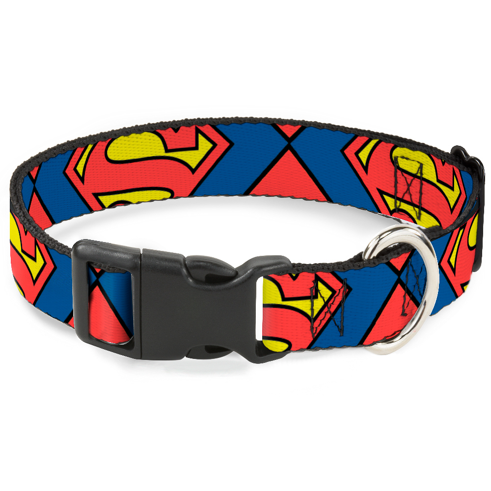 Plastic Clip Collar Superman Shield CLOSE-UP Blue/Red/Yellow WIDE-Small ...