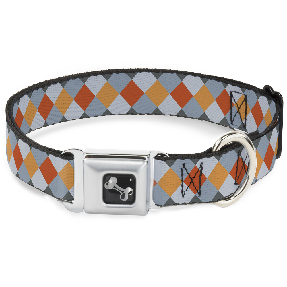 Dog Collar Bone Diamond Plaid Grays/Orange Medium 11-16.5" 700146980302 ...