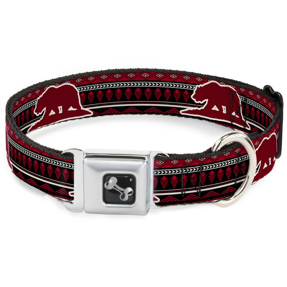 Dog Collar Bone Cali Bear/Aztec4 Black/Dark Reds/Cream Small 9.5-13 ...