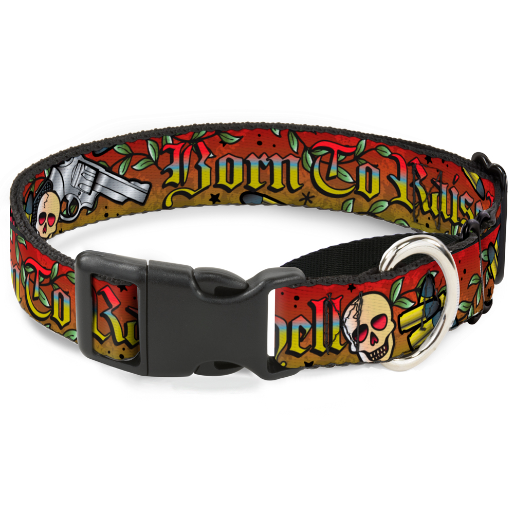 Plastic Martingale Collar Born to Raise Hell Red WIDE-Medium 16-23