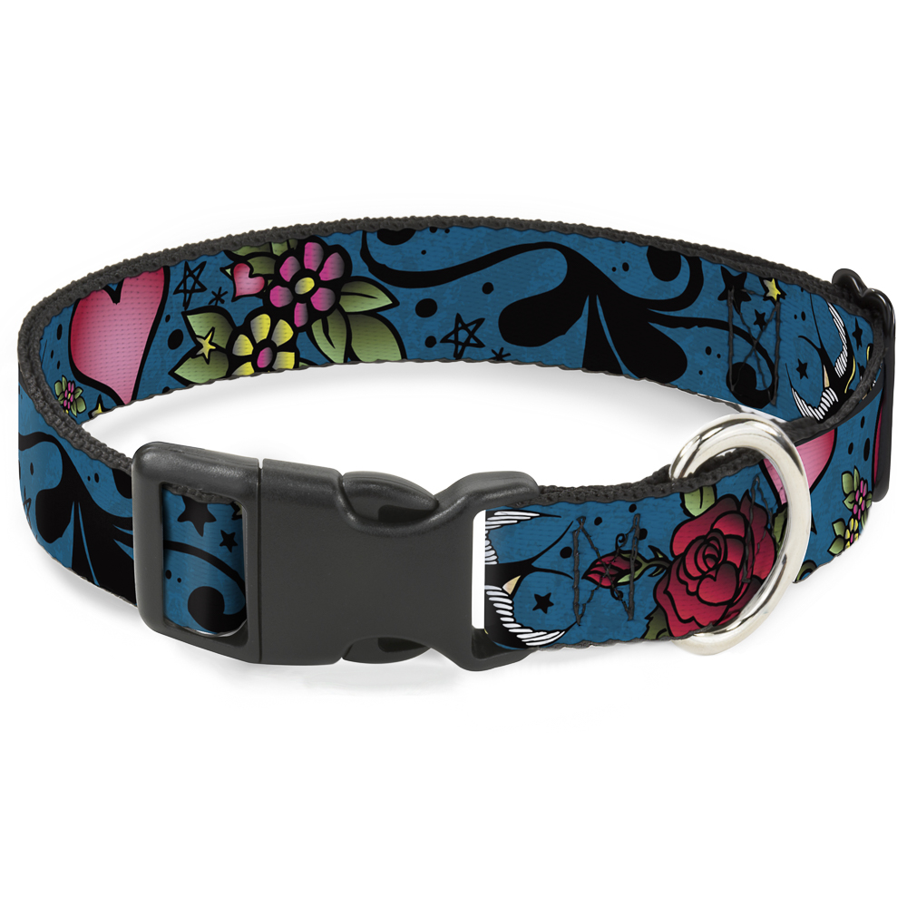 Plastic Clip Collar Mom & Dad CLOSE-UP Blue w/Sparrows WIDE-Small 13 ...