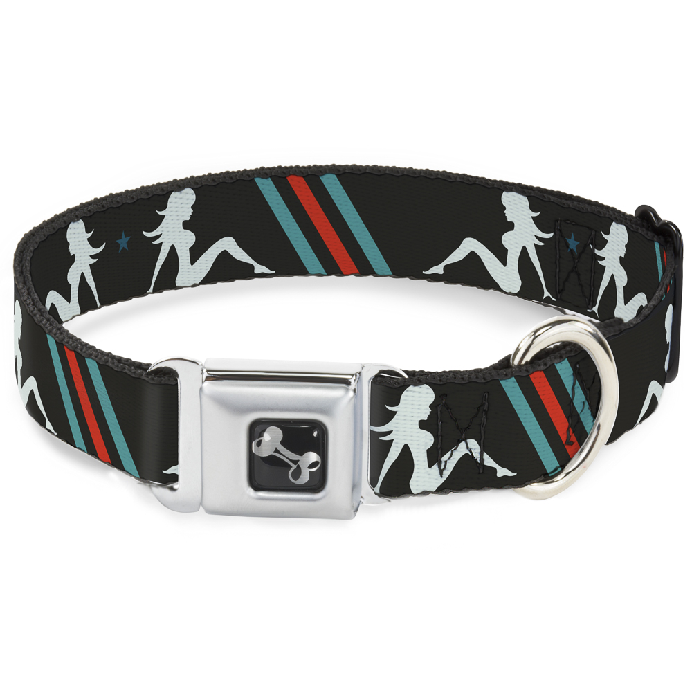 Dog Collar Bone Mud Flap Girls w/Stripes Gray/Turquoise/Orange Small 9. ...