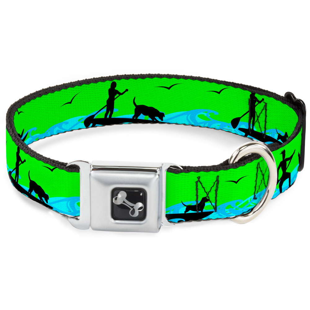 Dog Collar Bone SUP w/Dog Neon Green/Blues/Black Small 9.5-13" (US ...