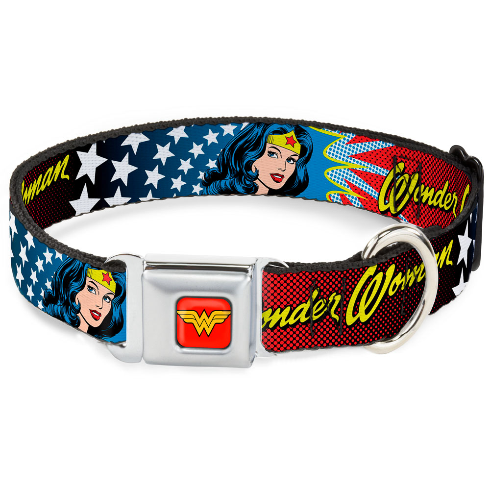 Dog Collar WWA-Wonder Woman Red Wonder Woman Face w/Stars Small 9.5-13 ...