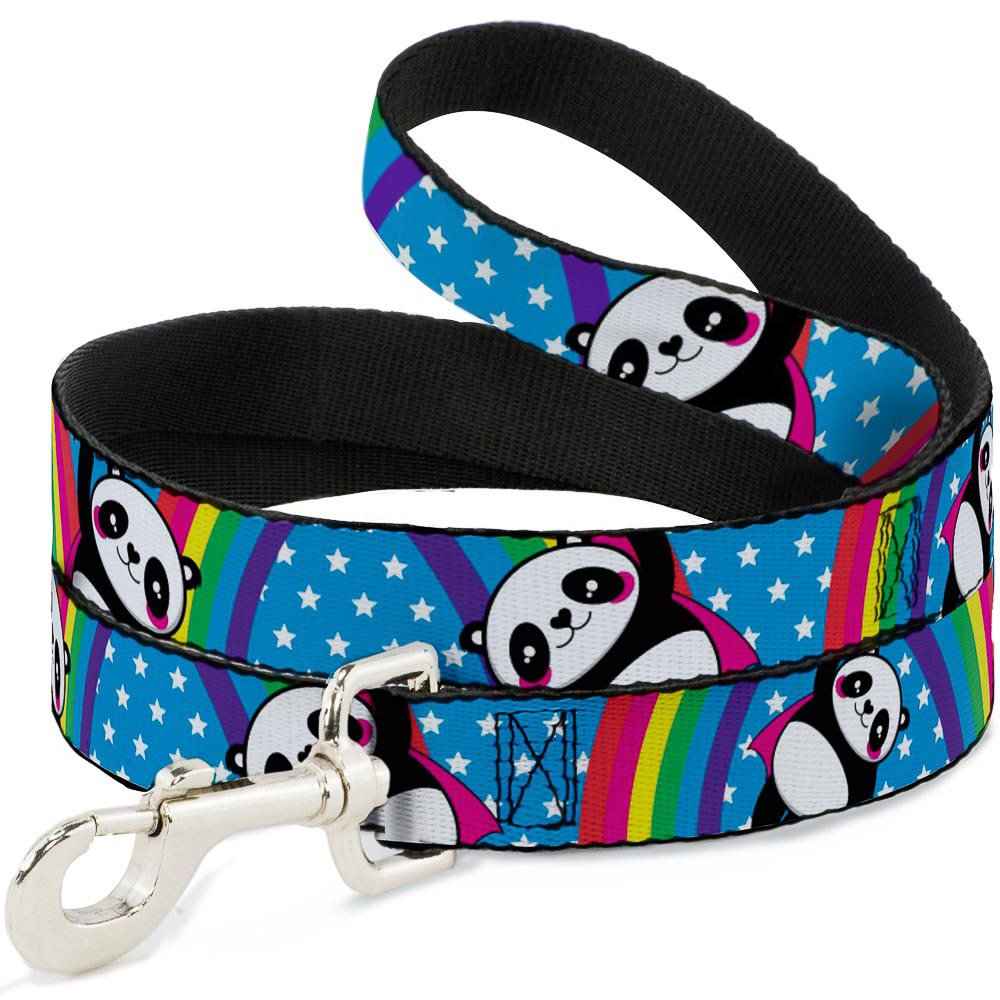 Dog Leash 6-FEET Pandas & Rainbows w/Stars WIDE 1.5