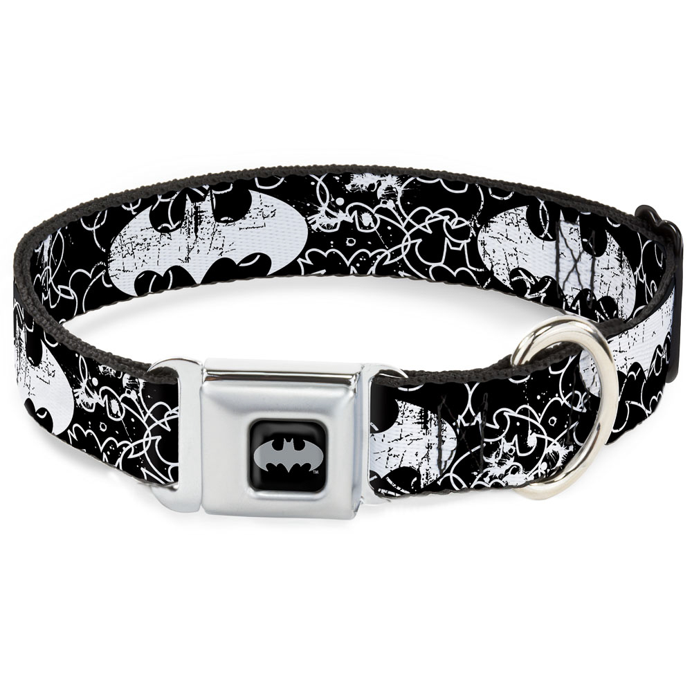 Dog Collar BMA-Batman Black/Silver Batman Outlines Black/White Medium ...