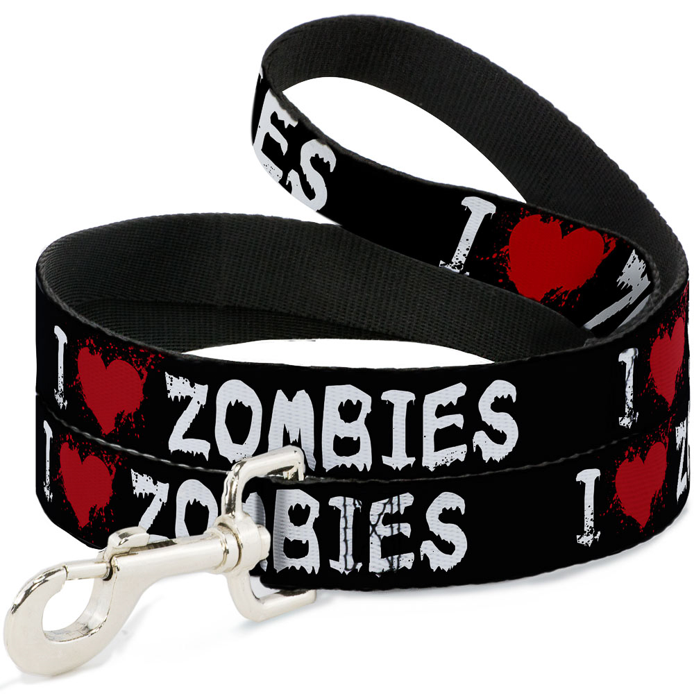 Dog Leash 6-FEET I "Heart" ZOMBIES Bloody Splatter Black/White/Red W ...