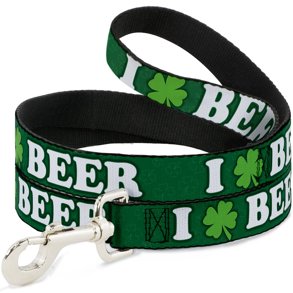 Dog Leash 6-FEET I "Clover" BEER/Clover Outlines Greens/White WIDE 1.5 ...