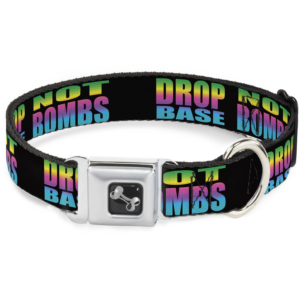 Dog Collar Bone DROP BASS NOT BOMBS Black/Rainbow WIDE-Medium 16-23 ...