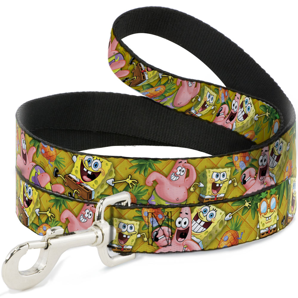 Dog Leash 6-FEET SpongeBob & Patrick Starfish Poses Pineapple Gold WIDE ...