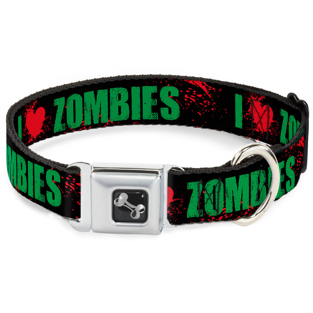 Dog Collar Bone I "HEART" ZOMBIES Black/Green/Red Splatter WIDE-Larg ...