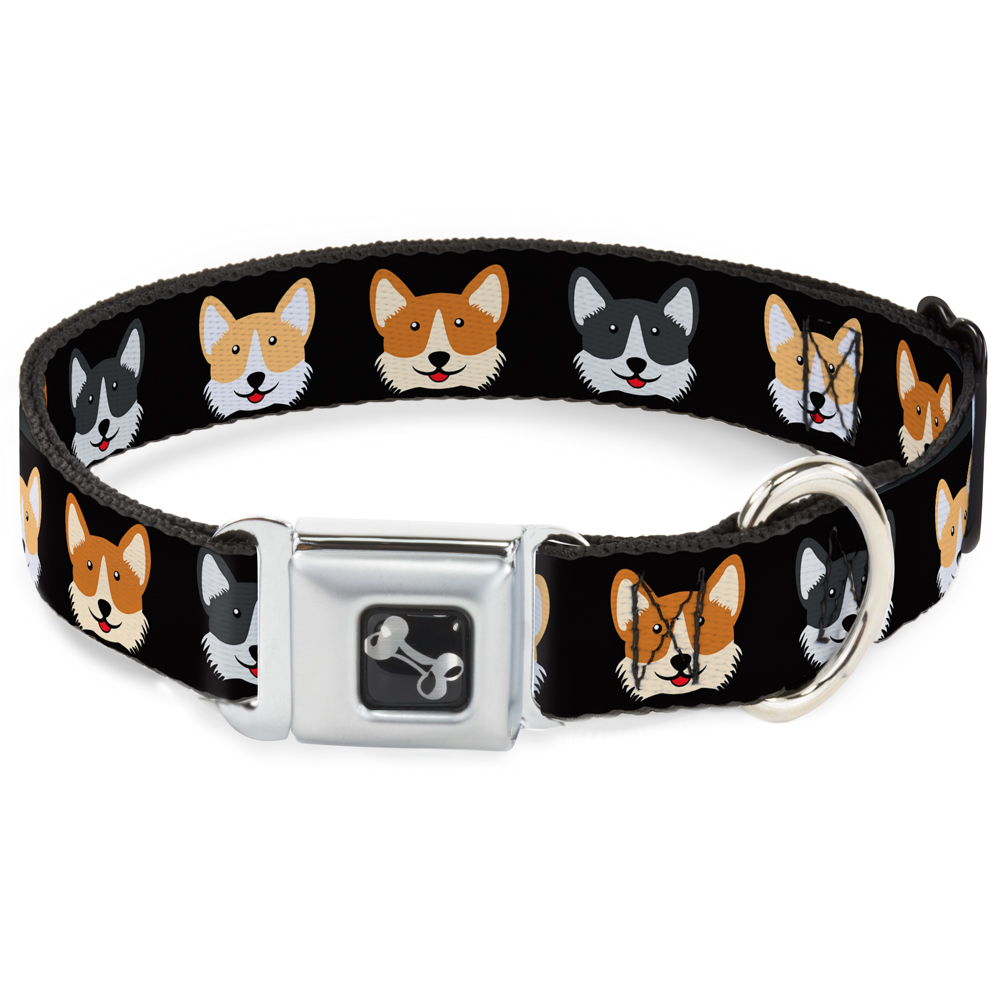 Dog Collar Bone Corgi 3-Faces Black WIDE-Large 20-31" 190882548797| eBay