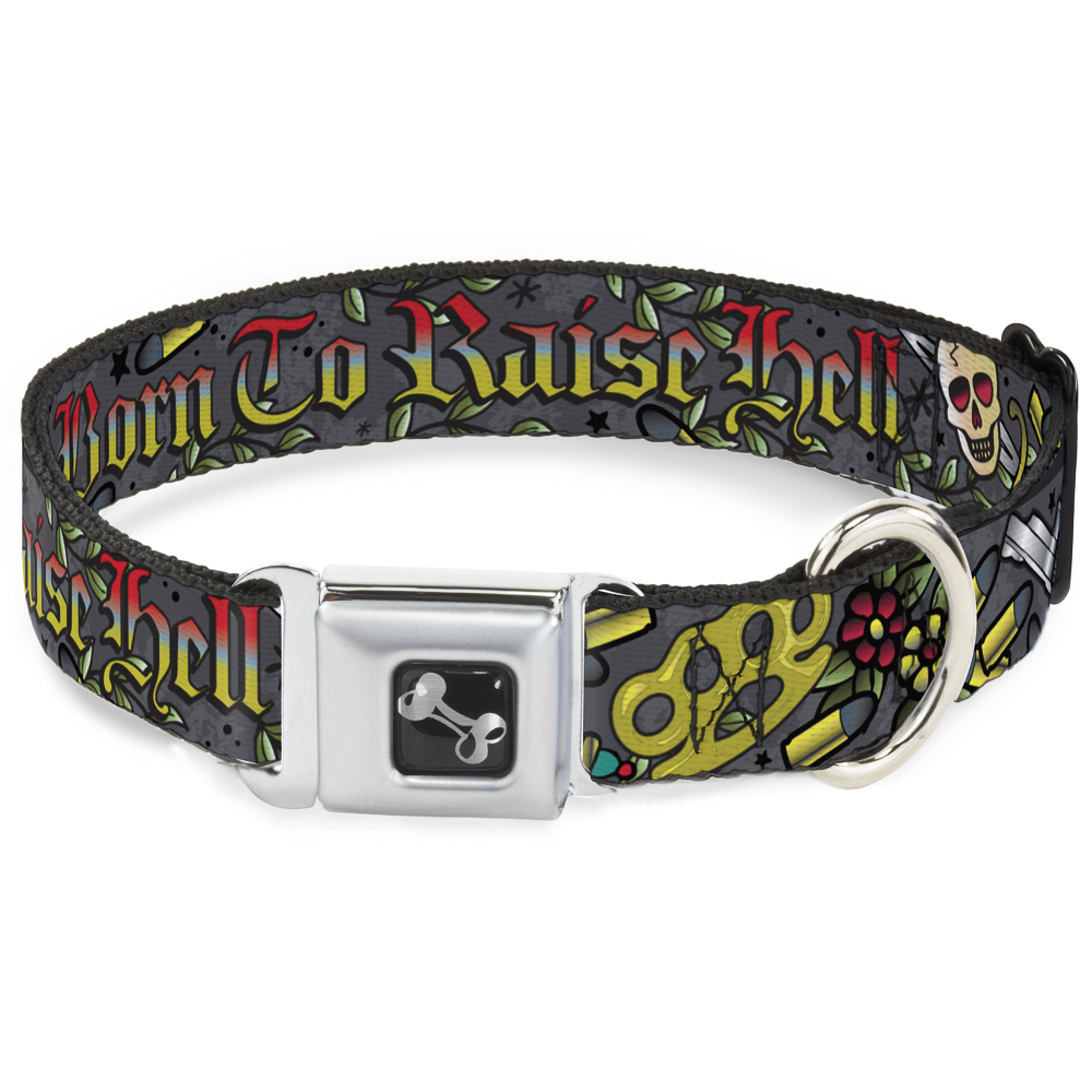 Dog Collar Bone Born to Raise Hell Gray WIDE-Medium 16-23