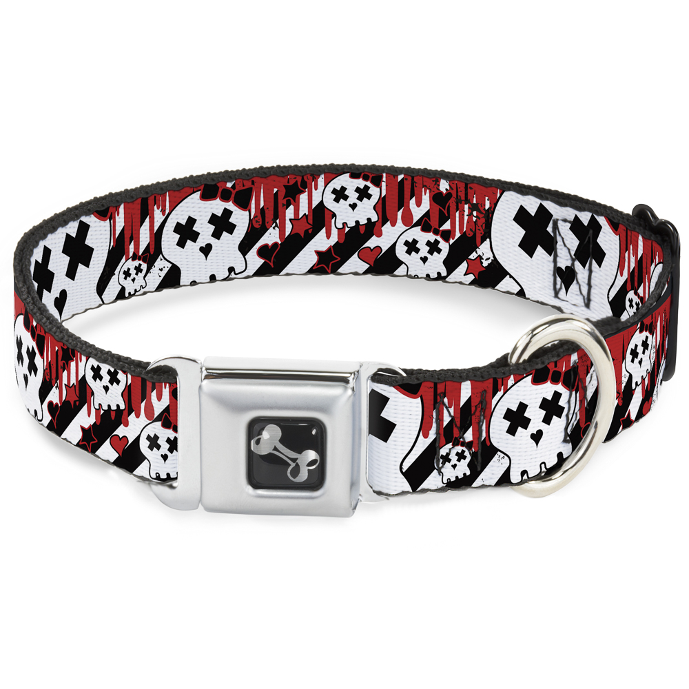 Dog Collar Bone Girlie Skull Black/White w/Red Paint Drips WIDE-Medi ...
