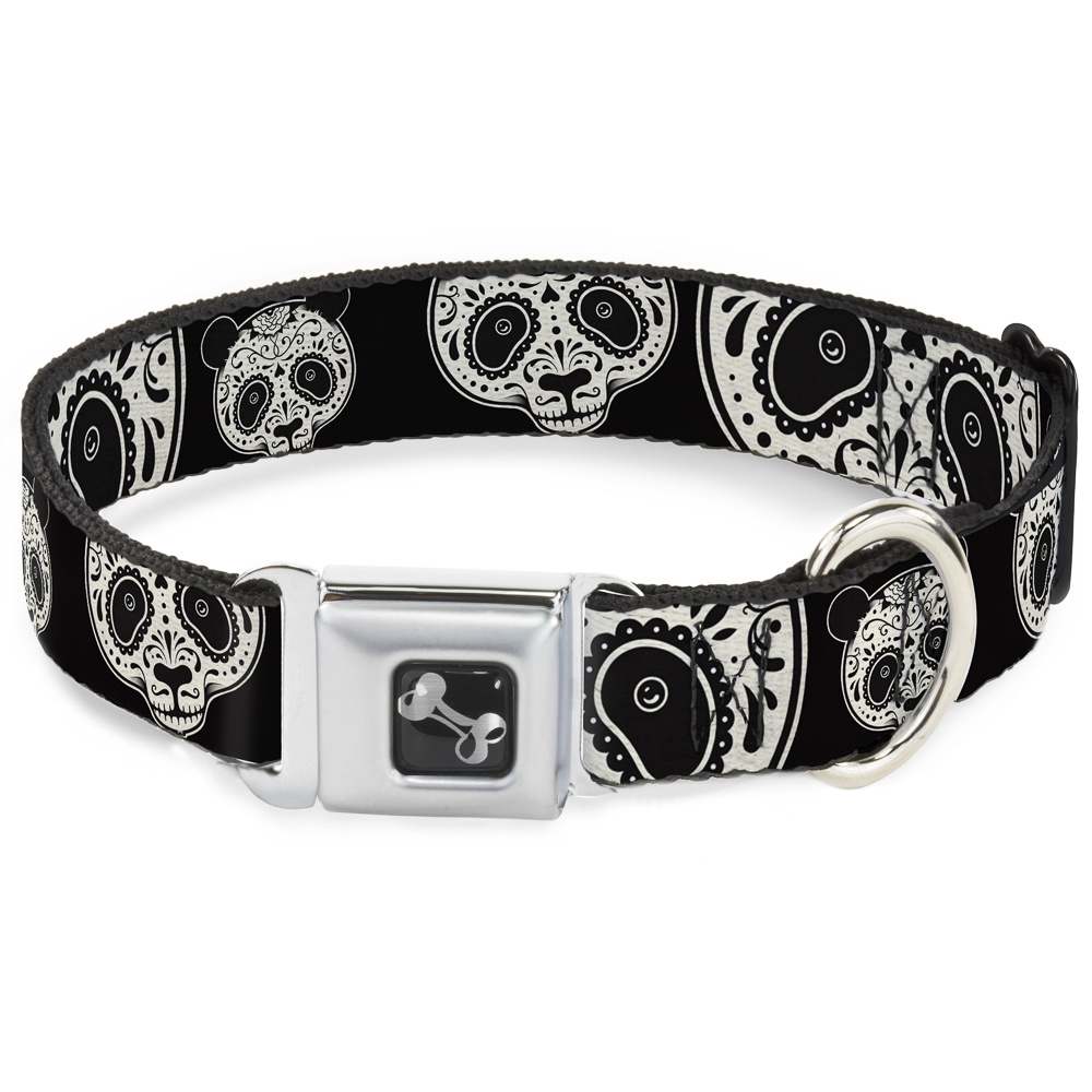 Dog Collar Bone Panda Bear Sugar Skull Black/White WIDE-Medium 16-23 ...