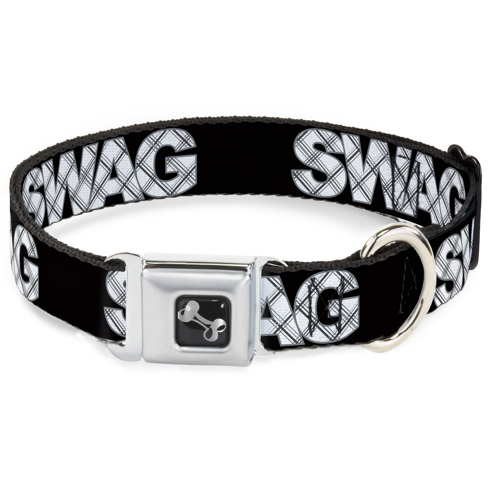 Dog Collar Bone SWAG Black/Plaid X White/Gray WIDE-Medium 16-23 ...