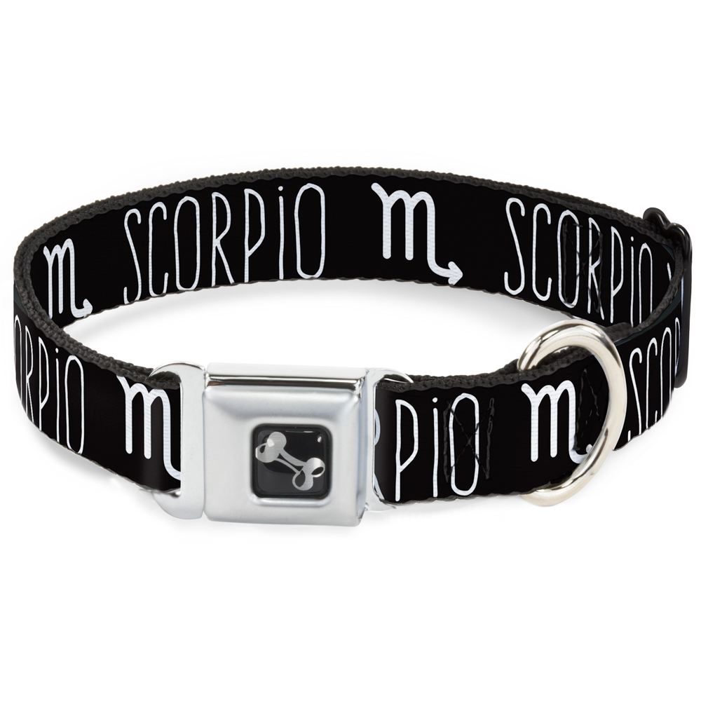 Dog Collar Bone Zodiac SCORPIO/Symbol Black/White WIDE-Medium 16-23 ...