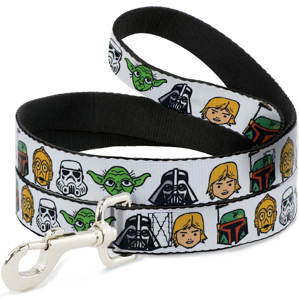 Dog Leash 6-FEET Star Wars 6-Character Faces White WIDE 1.5 ...