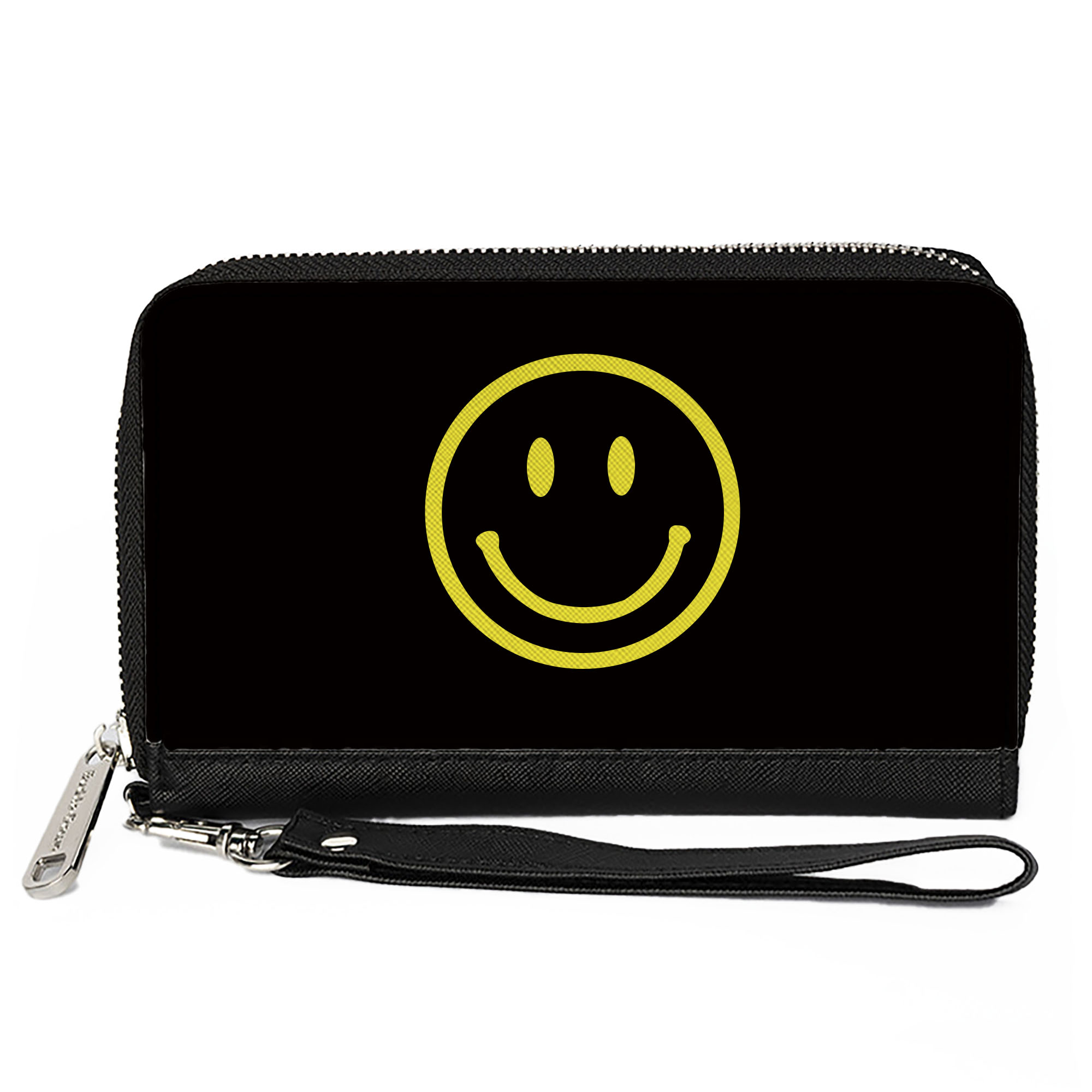 PU Zip Around Wallet Rectangle Smiley Face Black/Yellow 190882971120 | eBay