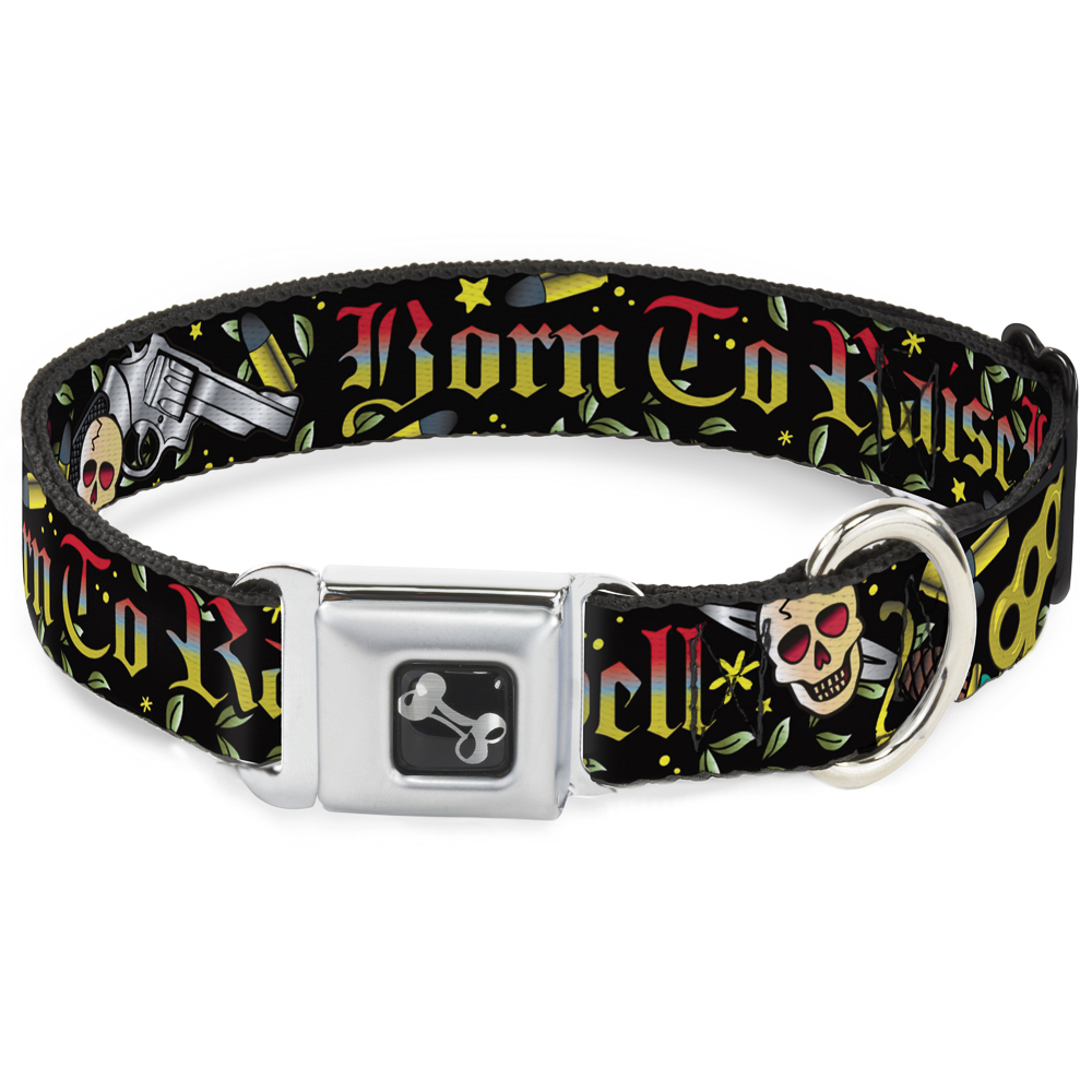 Dog Collar Bone Born to Raise Hell Black WIDE-Large 20-31