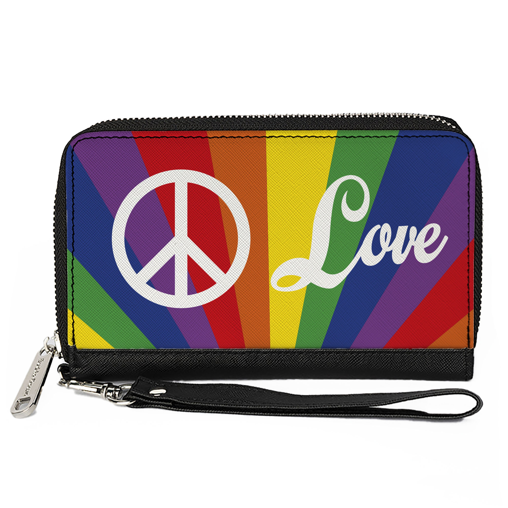 PU Zip Around Wallet Rectangle PEACE and LOVE Rainbow Rays Multi Color ...