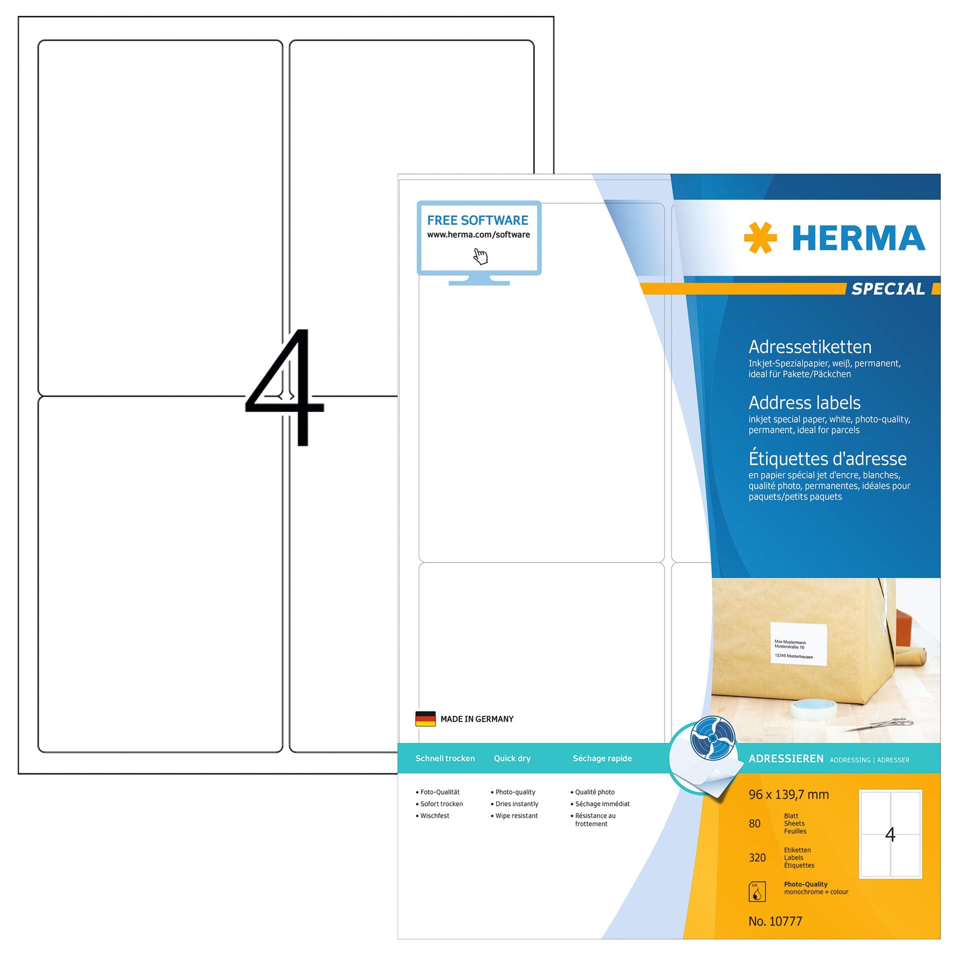 HERMA 10777 Address Labels for Inkjet Printer DIN A4 (96 x 139.7 mm, 80 ...