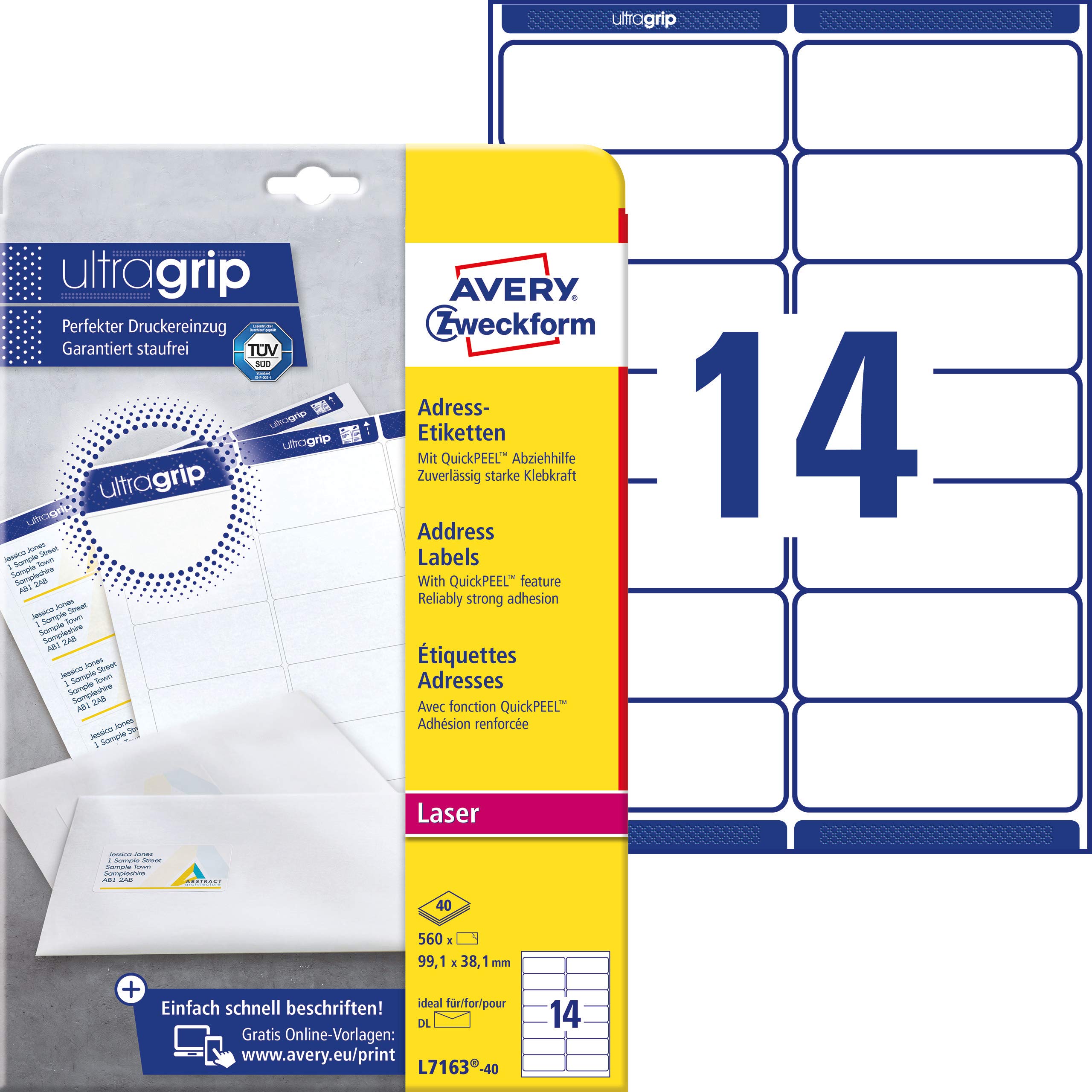 AVERY Zweckform L7163-40 Adressetiketten/Adressaufkleber (560 Etiket ...