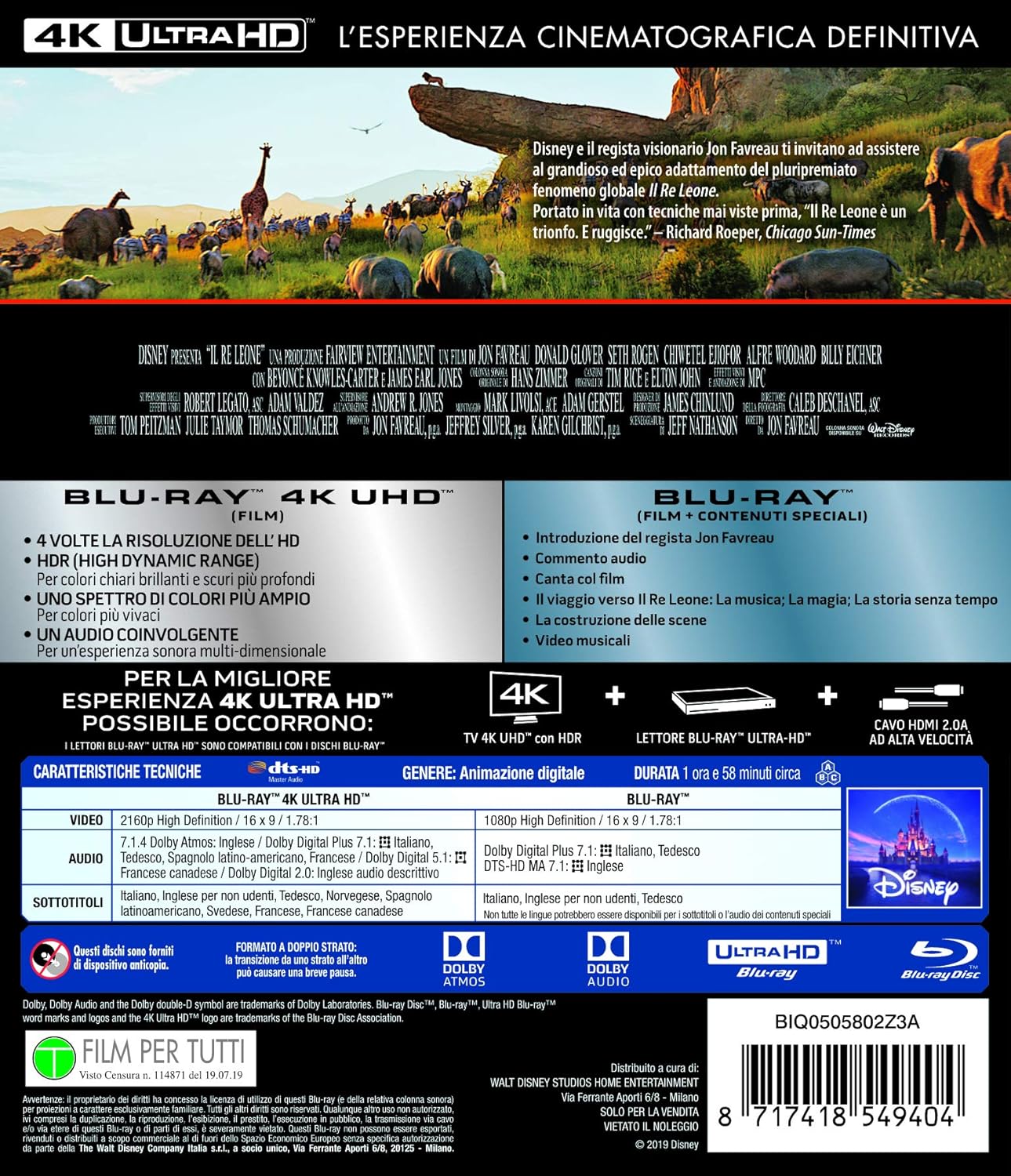 IL RE LEONE (2 Blu Ray) & Libro della Giungla Special Pack (Blu (4K UHD ...